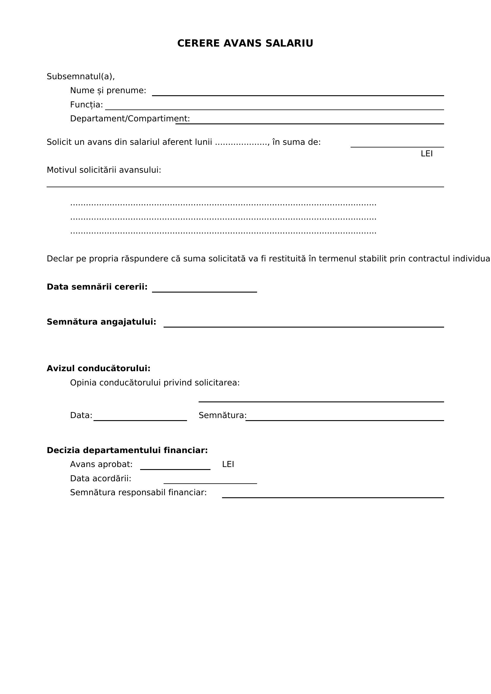 Cerere Avans Salariu